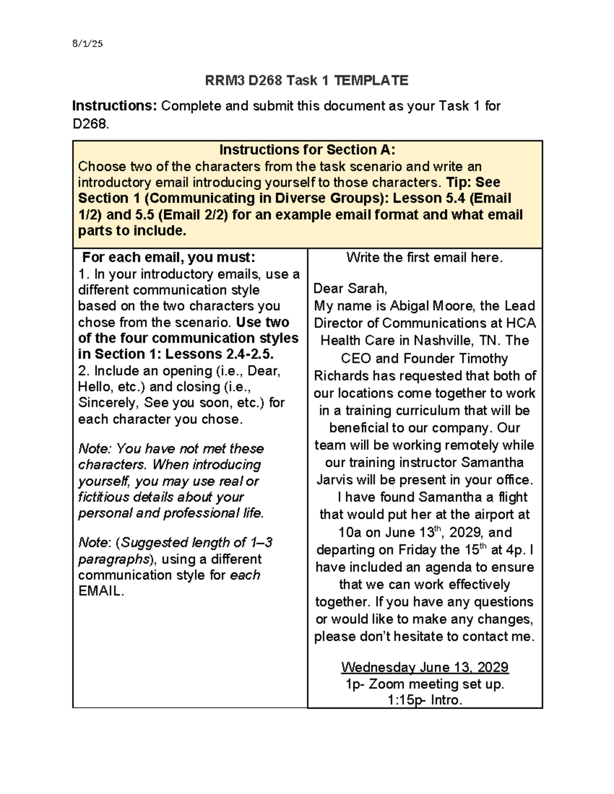 RRM3 D268 Task 1 - Introductory Email Examples and Guidelines - Studocu
