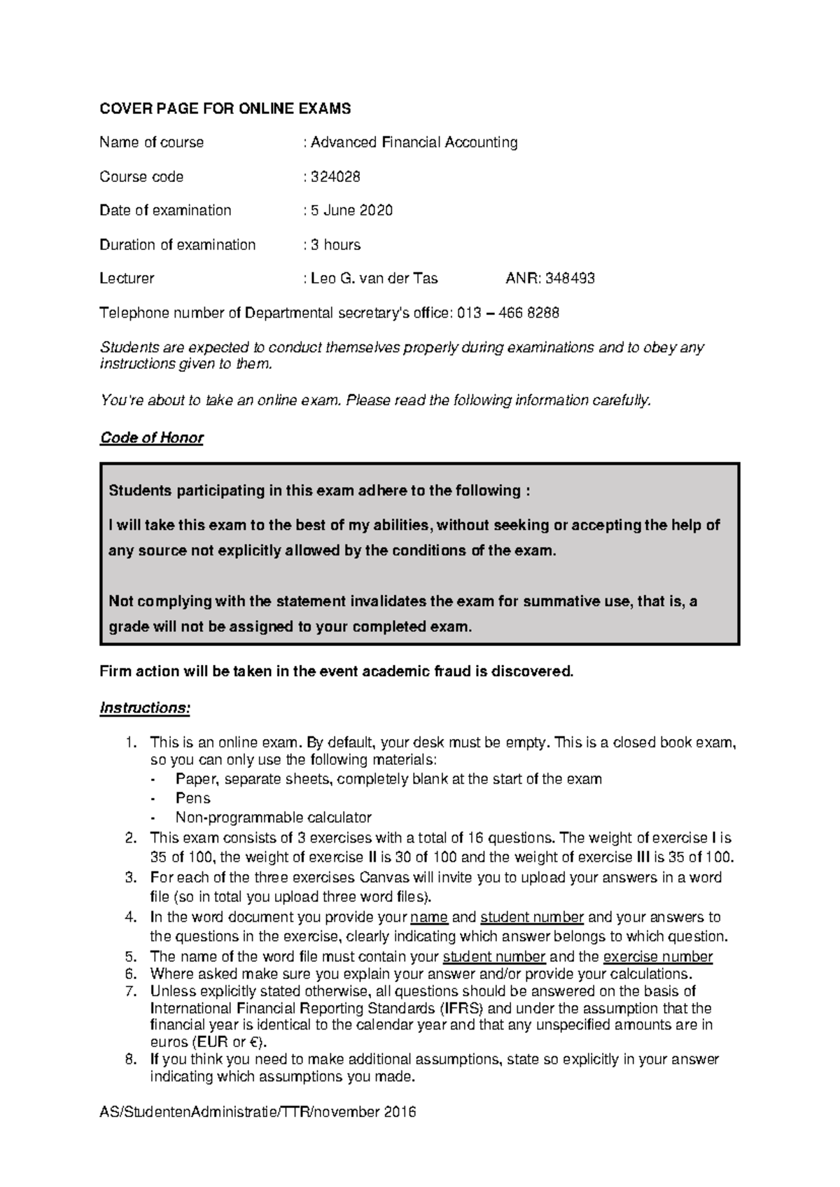 Final Exam AFA 324028: Grading Notes & Suggested Solutions (5 June 2020 ...