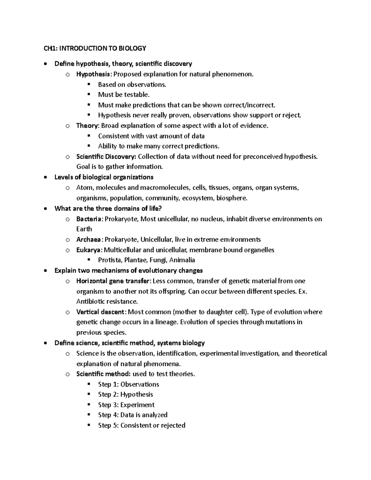 Biology Study Guide: Key Concepts & Terminology (CH1-CH7) - Studocu