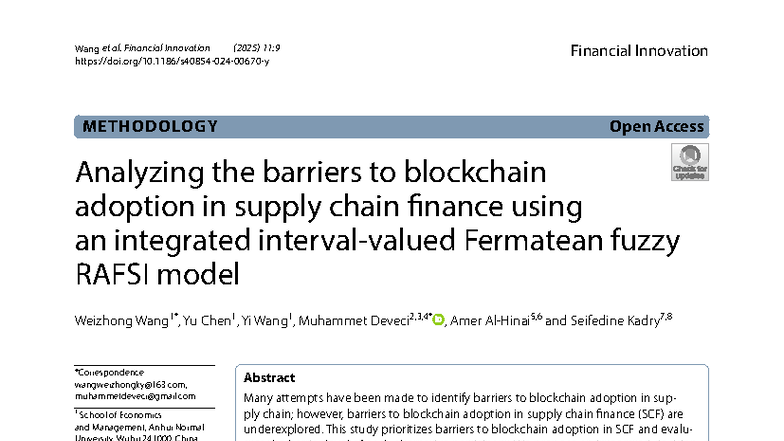 Analyzing Barriers to Blockchain Adoption in SCF: An IVFF RAFSI Model Study - Studocu
