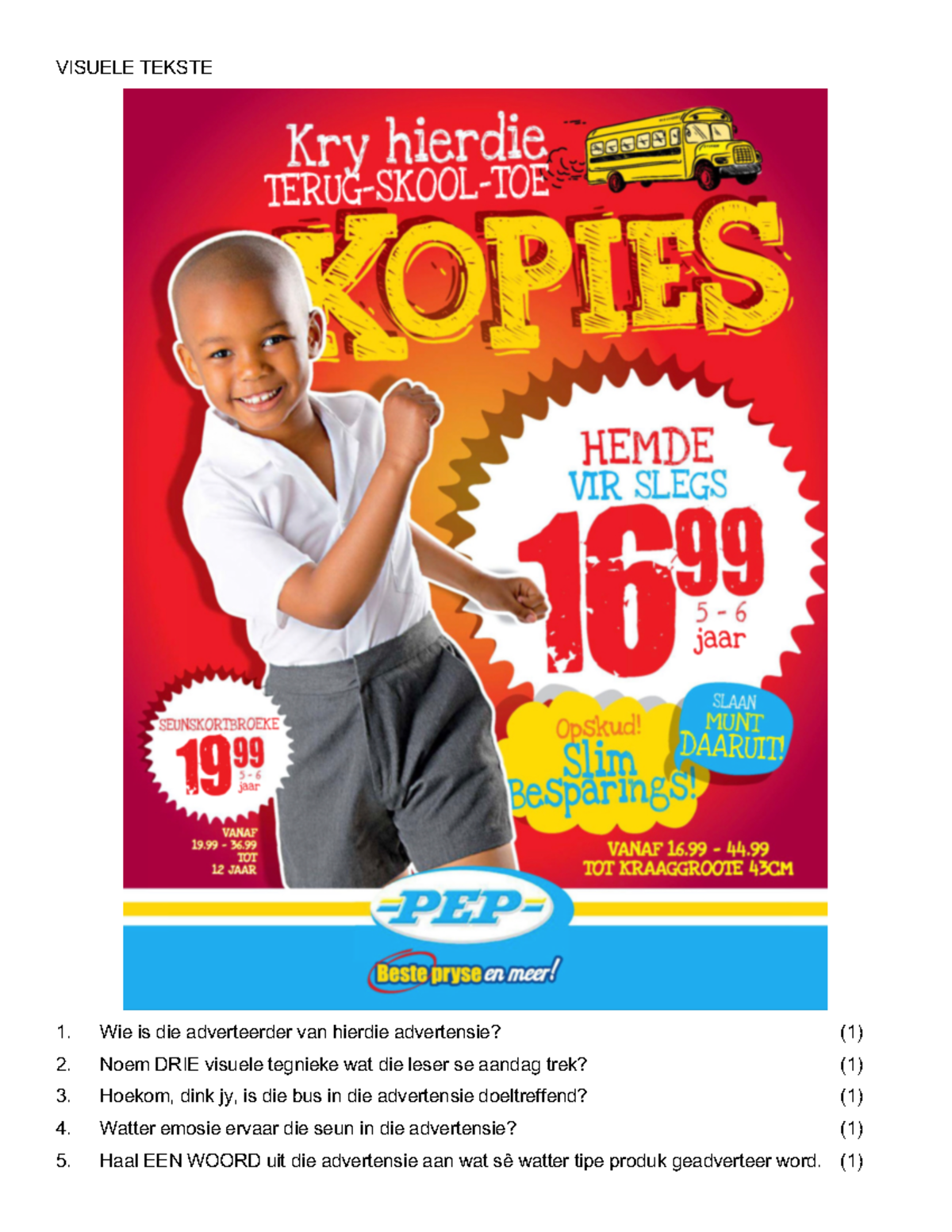 Gr 11 Visuele Teks Oefening: Advertensie Analyse en Vraglys - Studocu