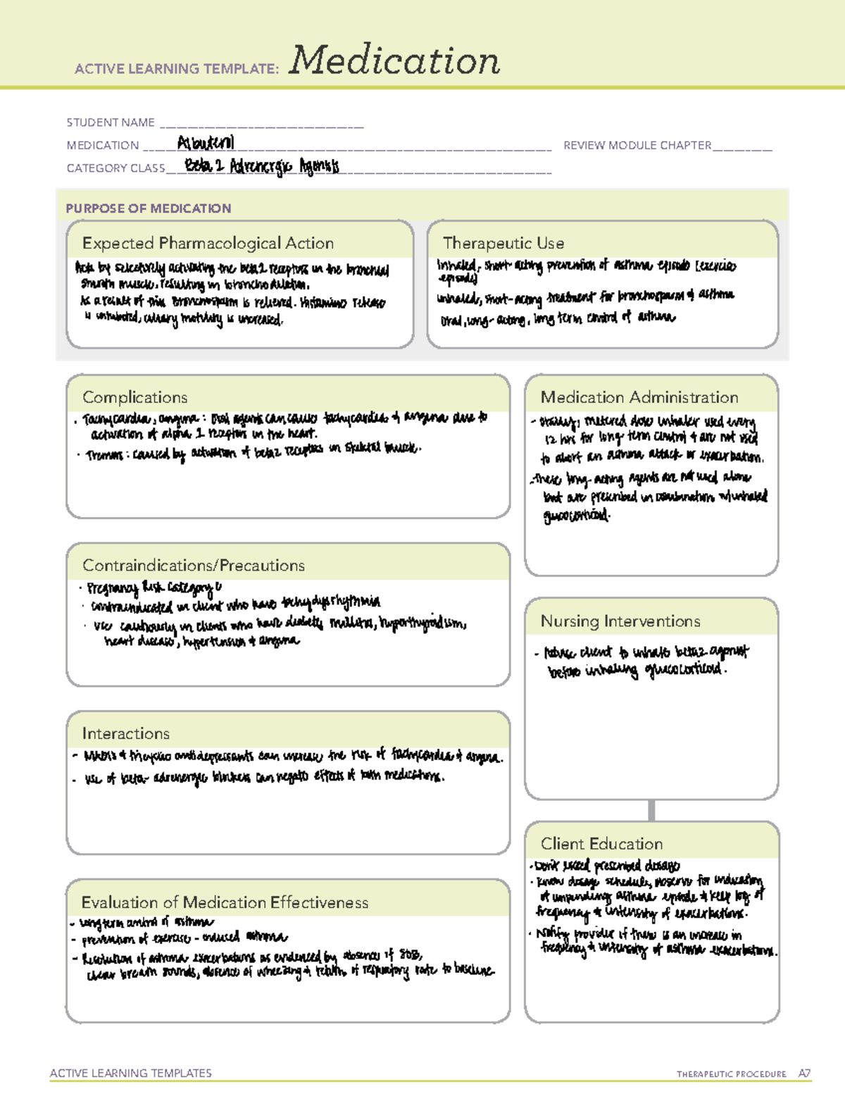 ATI Medication Template Albuterol - ACTIVE LEARNING TEMPLATES ...