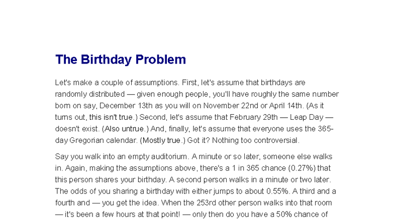 The Birthday Problem: Understanding Probability in Groups - Studocu