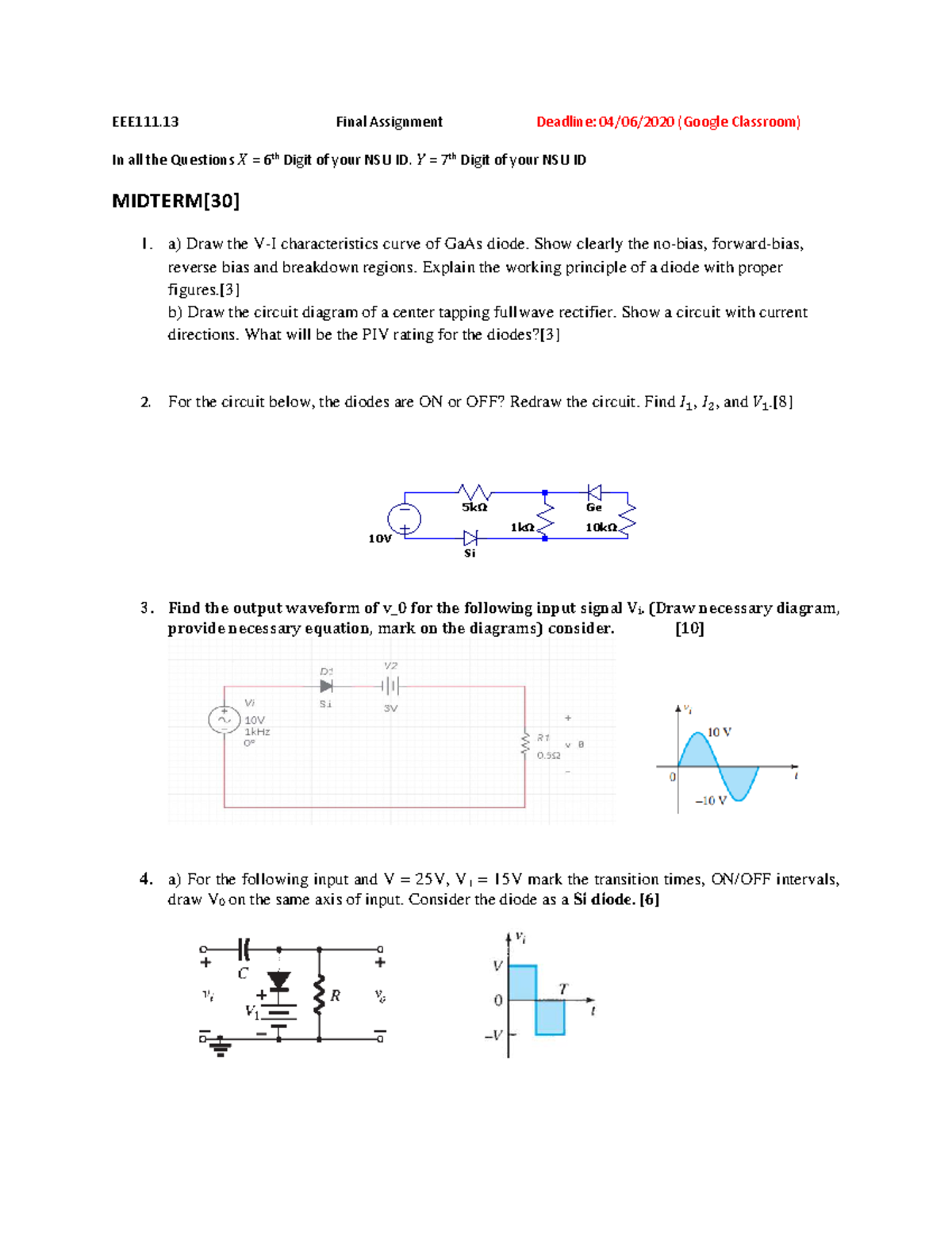 EEE 111 Final Assignment: Diode Characteristics & Circuit Analysis - Studocu