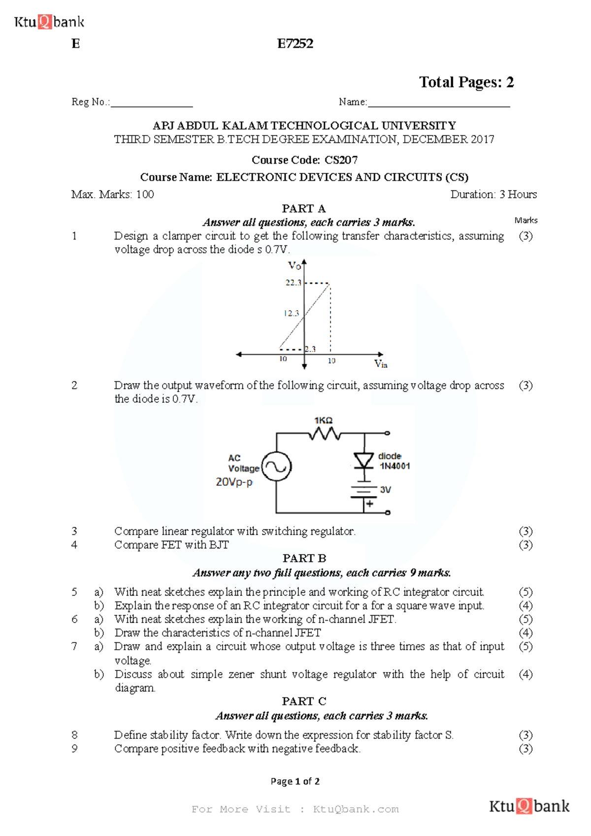 CS207 Electronic Devices and Circuits - Dec 2017 Exam - Studocu