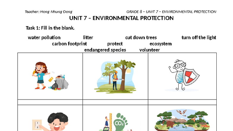 Grade 8 - UNIT 7 - Environmental Protection Study Guide - Studocu