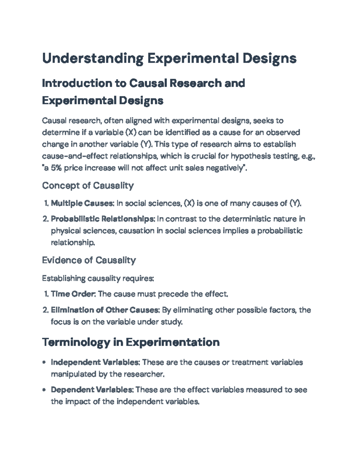 Causal Research & Experimental Designs: Key Concepts & Methods - Studocu