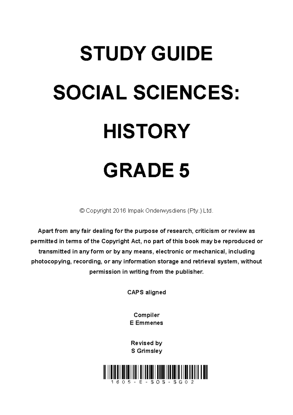 G05: Social Sciences History - Grade 5 Study Guide and Units Overview ...