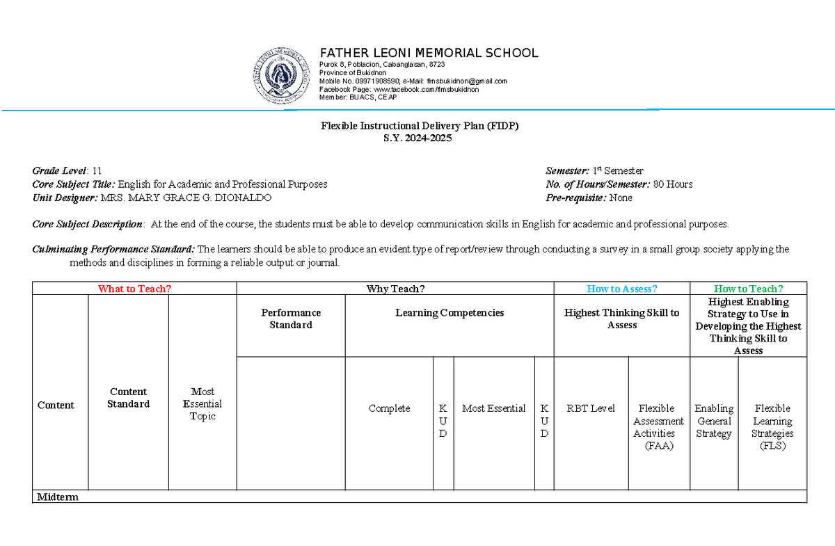 FIDP EAPP Lecture Notes for Grade 11 English Course - Studocu