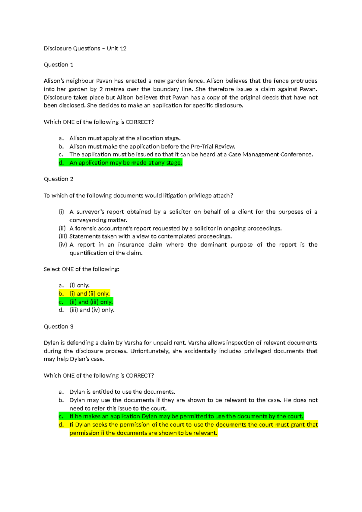 Disclosure Questions - notes - Disclosure Questions – Unit 12 Question ...