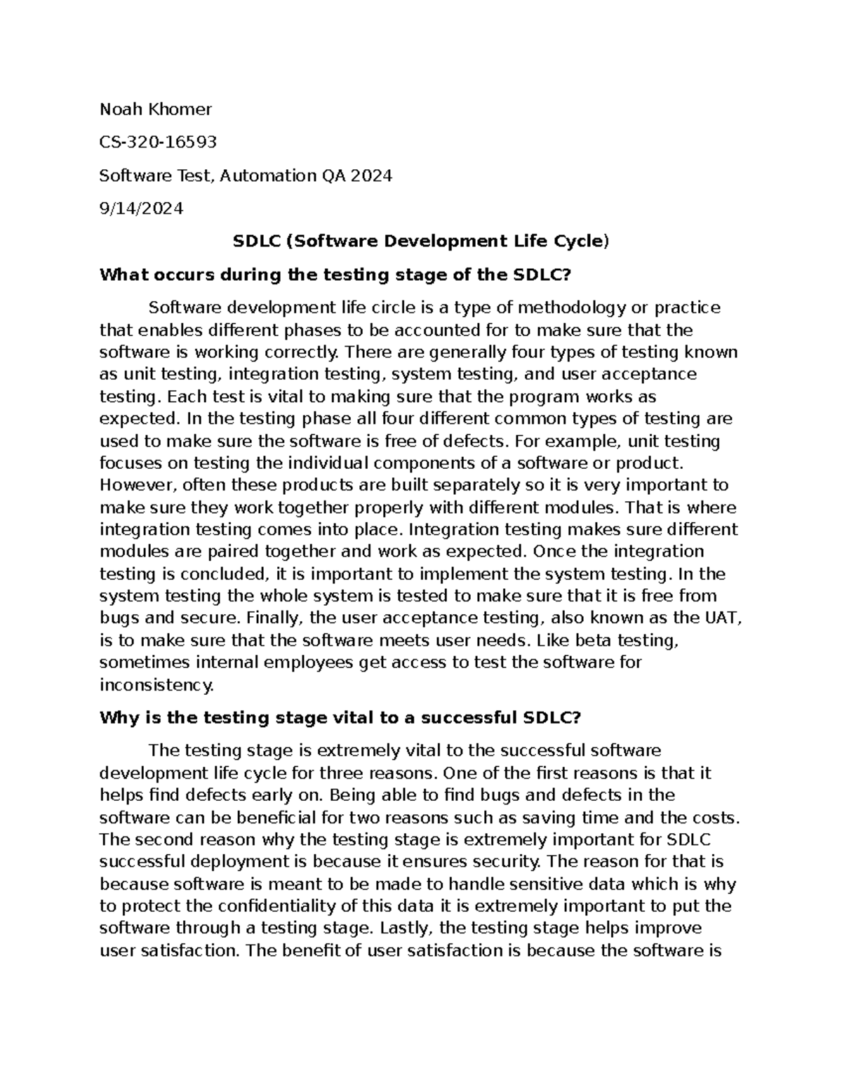 CS-320 Software Testing in the Software Development Life Cycle - Studocu