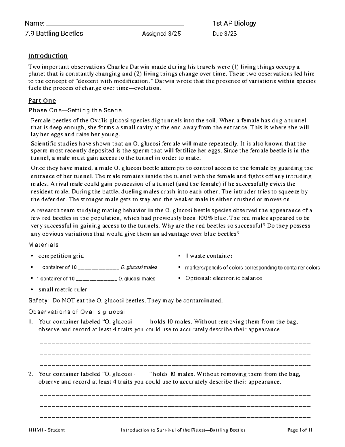 1st AP Biology 7.9 Final Exam: Survival of the battling beetles - Studocu