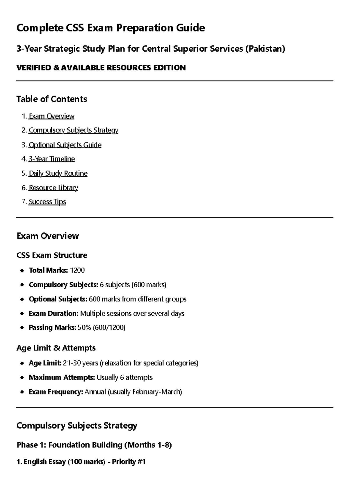 Complete CSS Exam Prep Guide: 3-Year Strategic Study Plan - Studocu