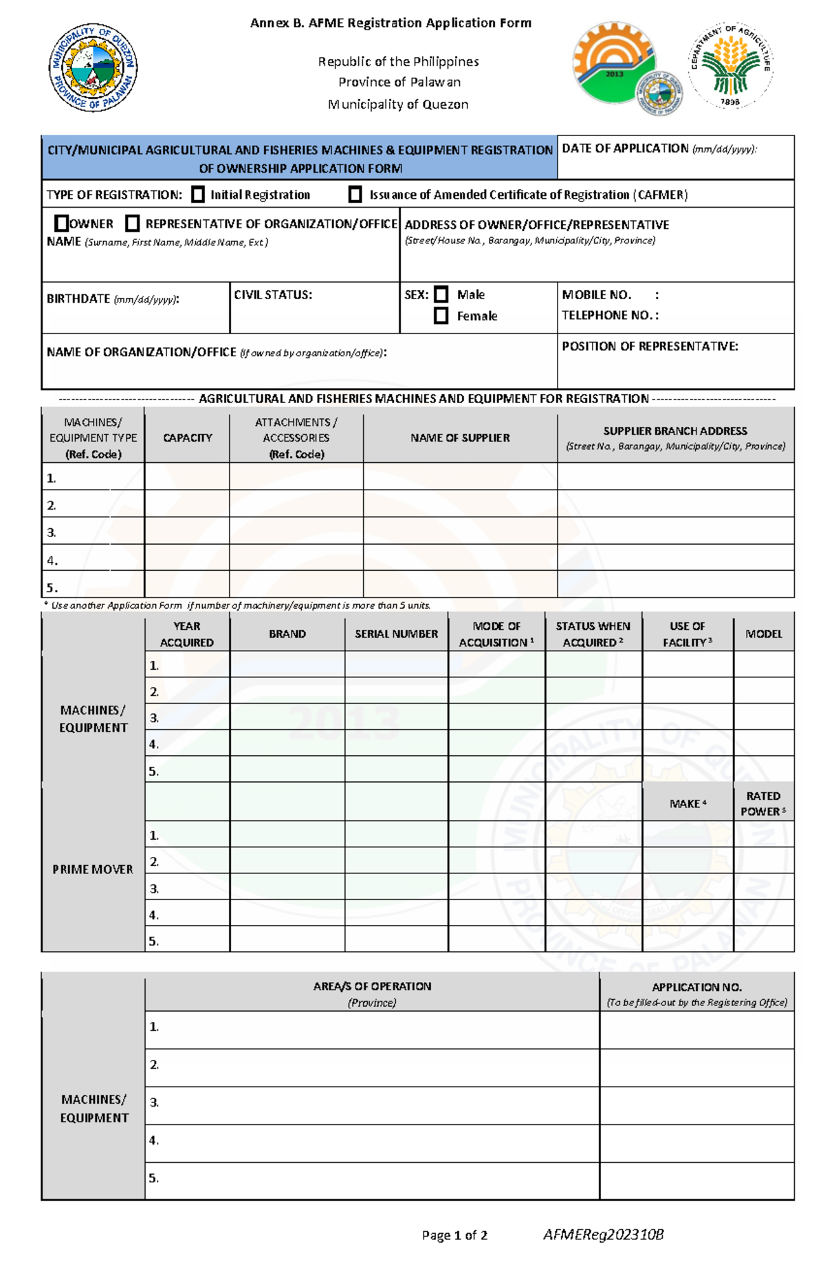 AFME Registration Application Form for Machinery (RAFMES) - Studocu