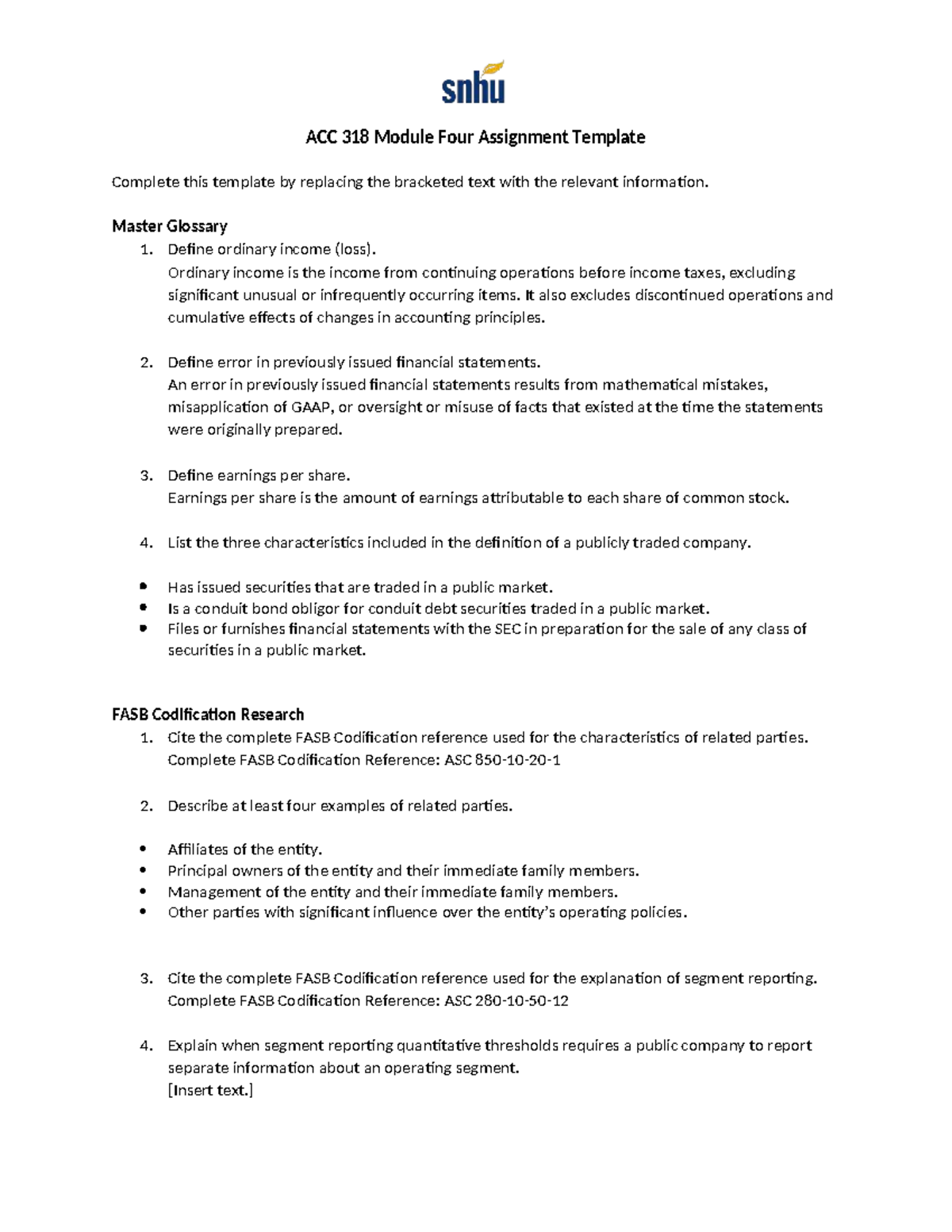 ACC 318 Module Four Assignment: Key Concepts and FASB References - Studocu
