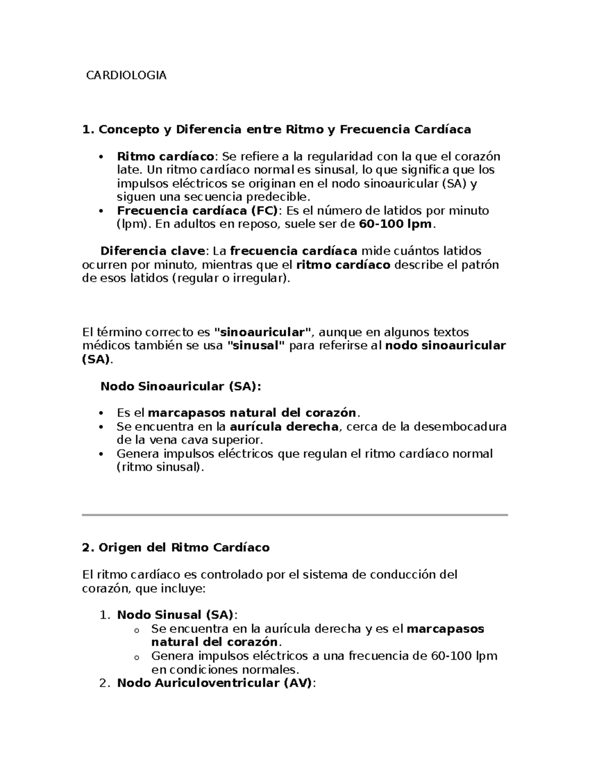 Cardiología 1: Concepto y diferencias entre ritmo y frecuencia cardíaca - Studocu