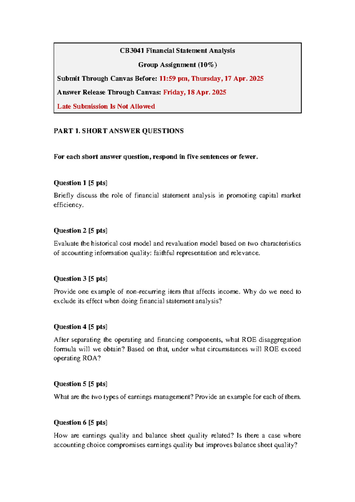 CB3041 Financial Statement Analysis Group Assignment Overview and ...