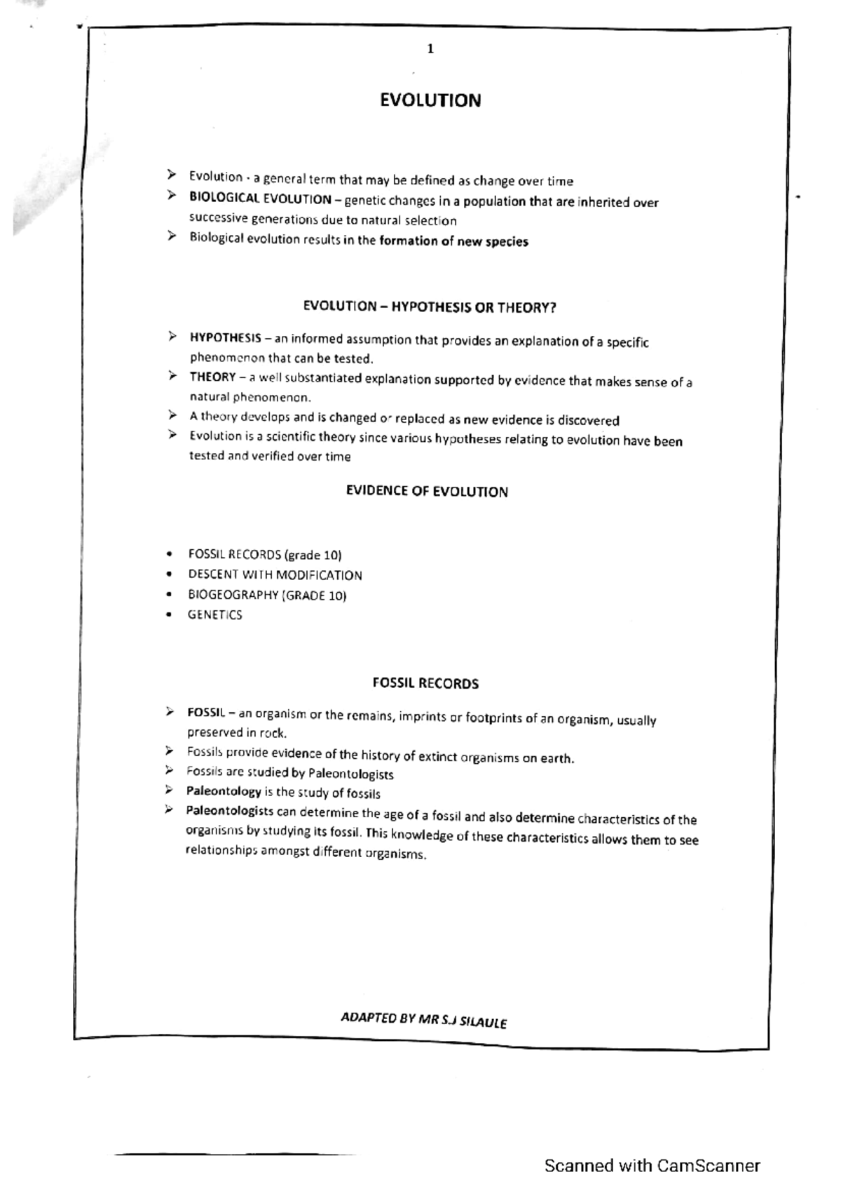 Evolution Notes: Key Concepts and Theories (Bio 240717) - Studocu