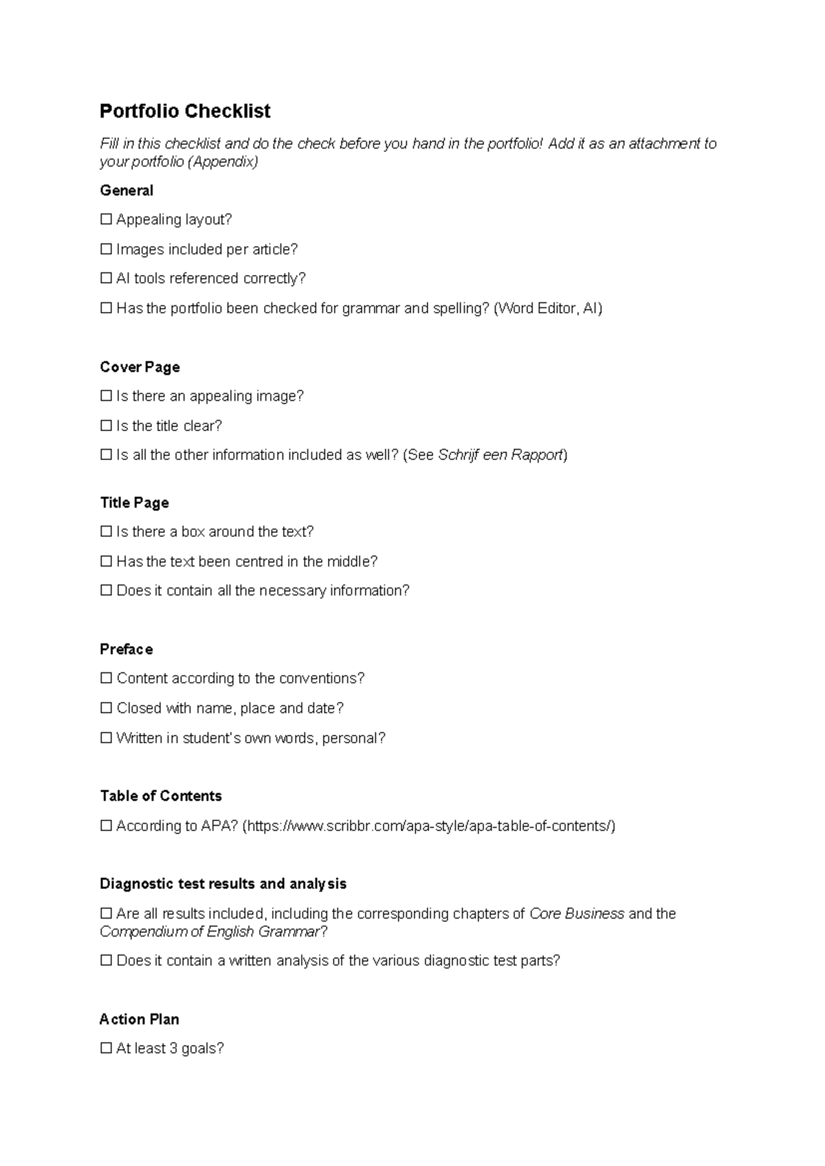 Portfolio Checklist 2 - Oefenopdrachten for Submission - Studeersnel