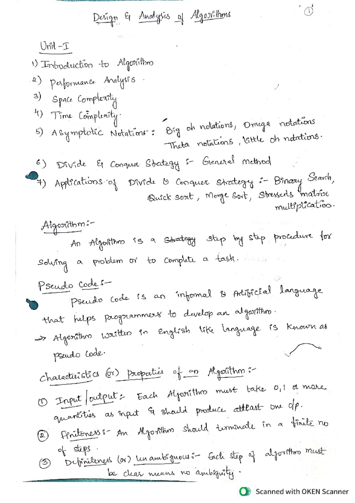 DAA UNIT 1-5 - Full notes DAA - I Design Analysis of Algorithms Unit 1 ...