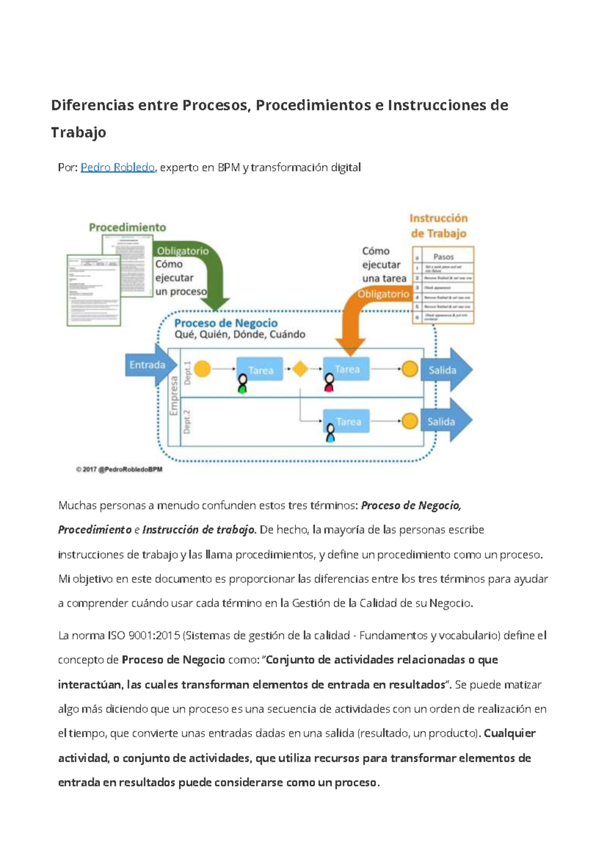 Diferencias entre Proceso, Procedimiento e Instrucción de Trabajo - Studocu