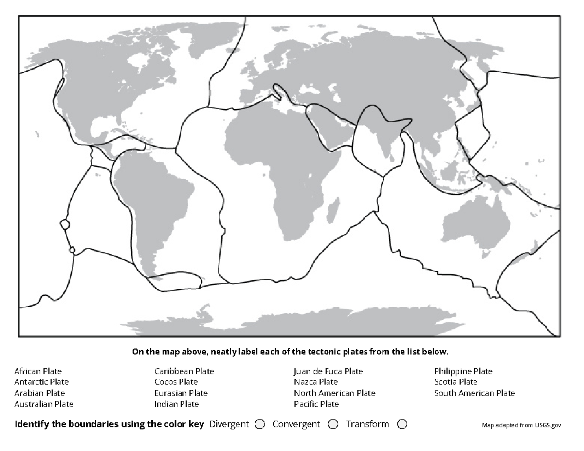 APES M4L1 Tectonic Plates Map - On the map above, neatly label each of ...