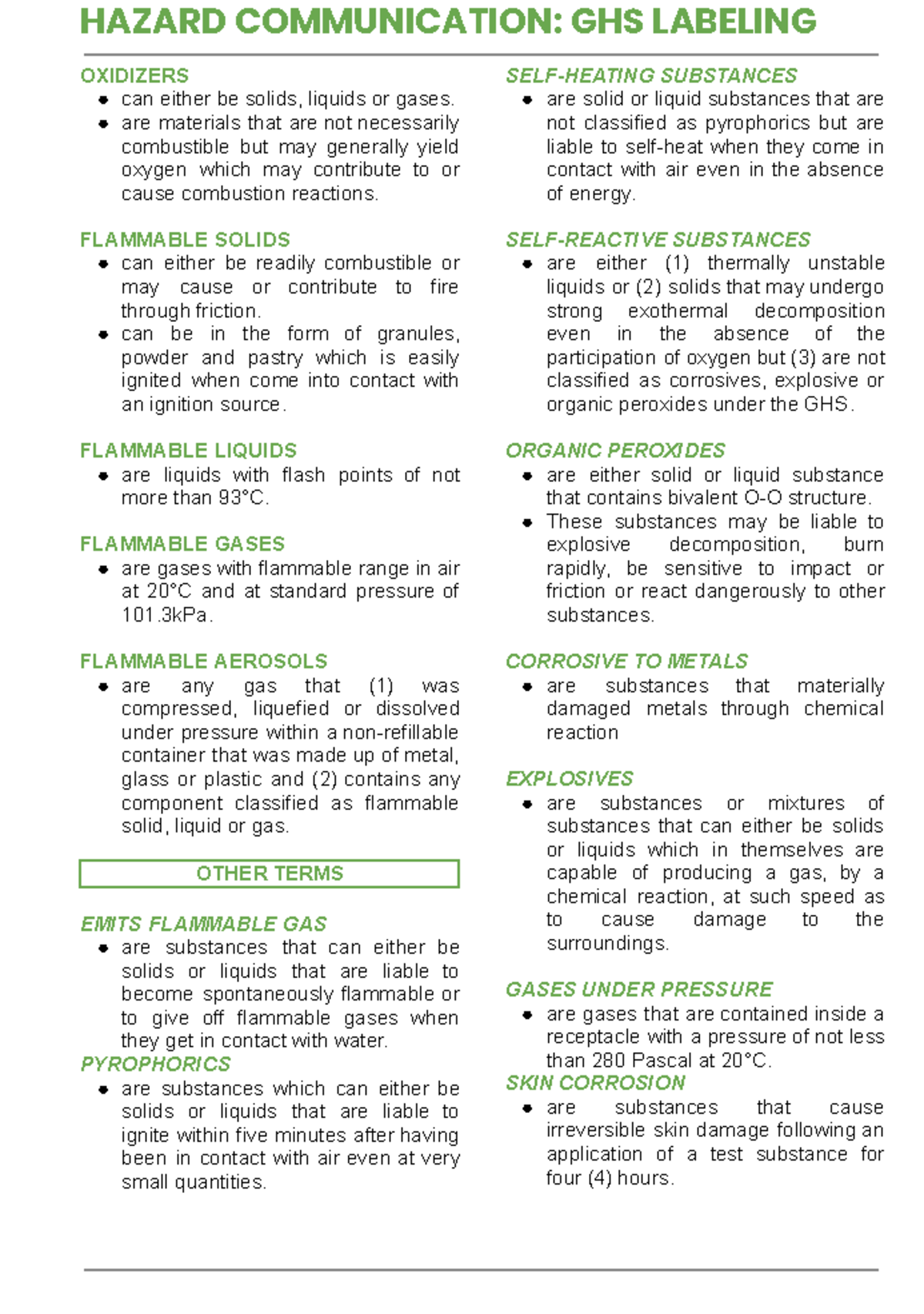 Hazard Communication: GHS Labeling Overview and Safety Guidelines - Studocu