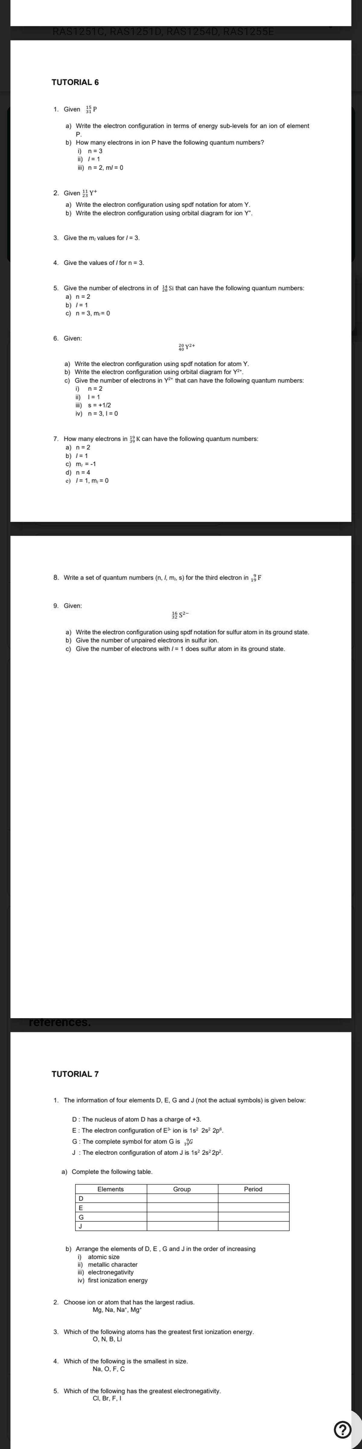 CHM127 Tutorial 6: Electron Configurations & Quantum Numbers - Studocu