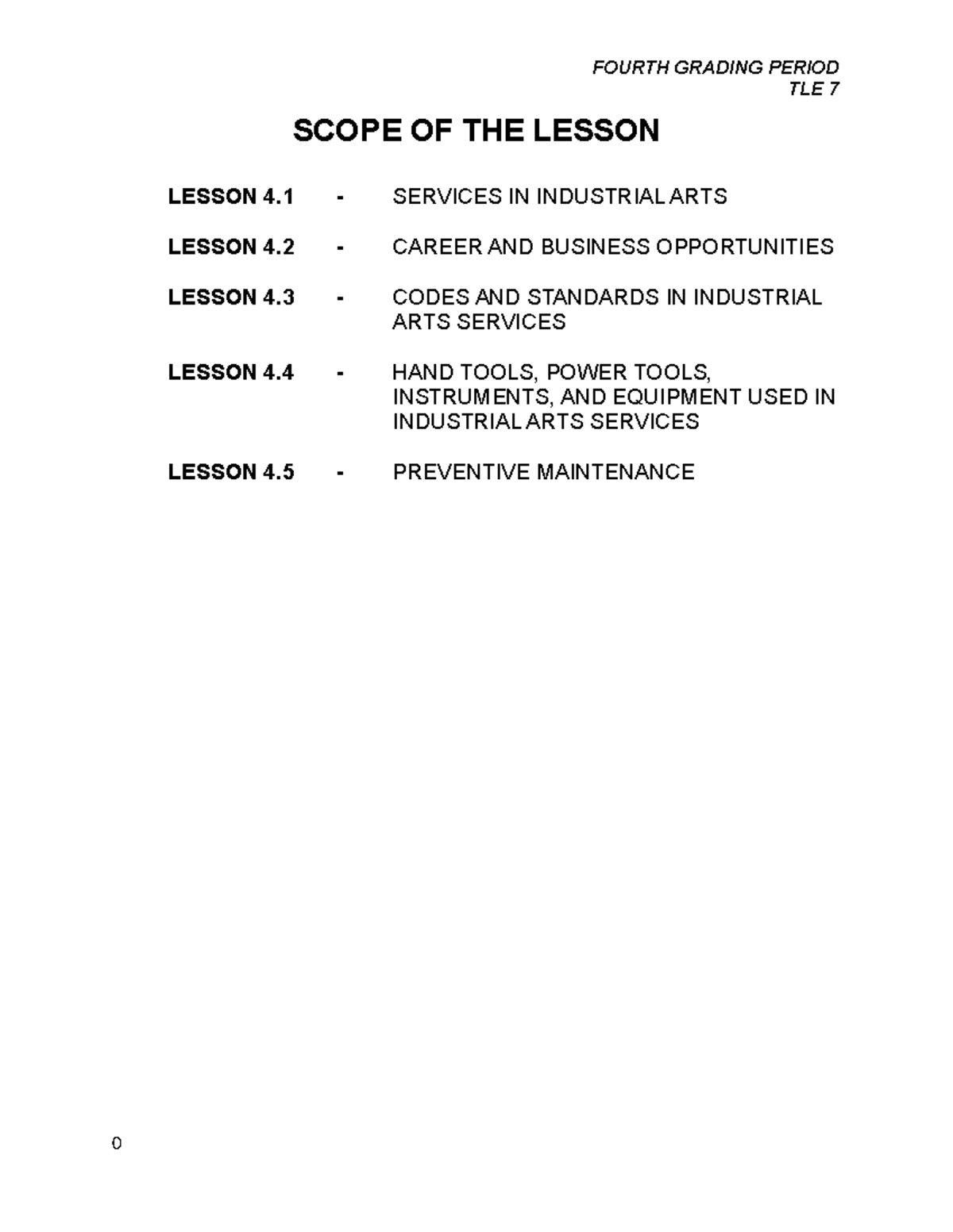 TLE 7 - Lesson 4: Services & Maintenance in Industrial Arts Curriculum ...