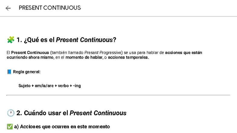 Present Continuous: Uso y Estructura Gramatical - Studocu