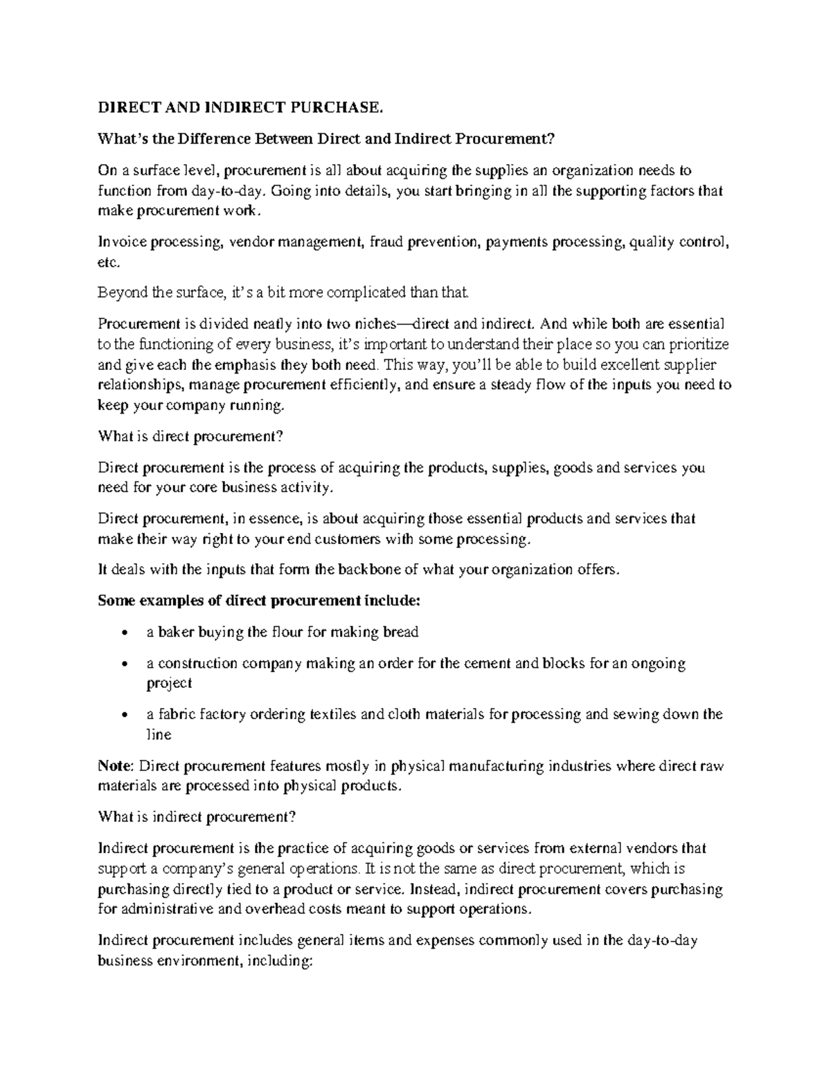 Understanding Direct and Indirect Procurement: Key Differences - Studocu