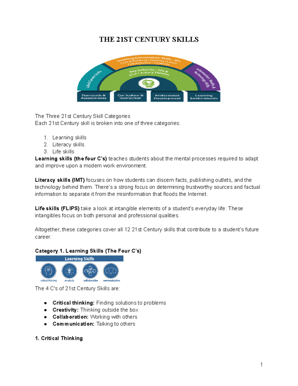 21st Century Skills Overview: Learning, Literacy, and Life Skills - Studocu