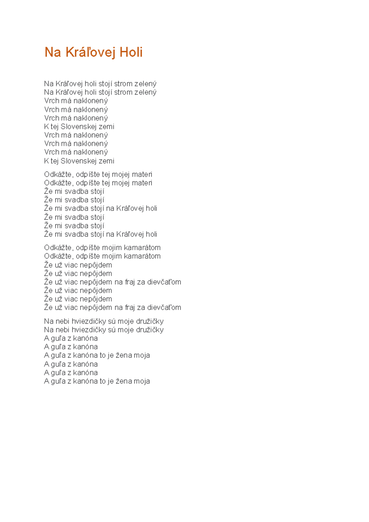 Na Kráľovej Holi - Text piesne a analýza - Studocu