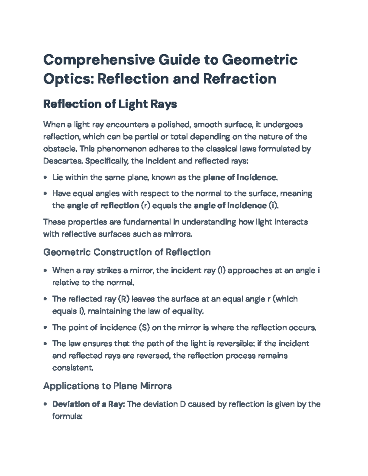 Comprehensive Guide to Geometric Optics (PHYS 101): Reflection & Refraction - Studocu