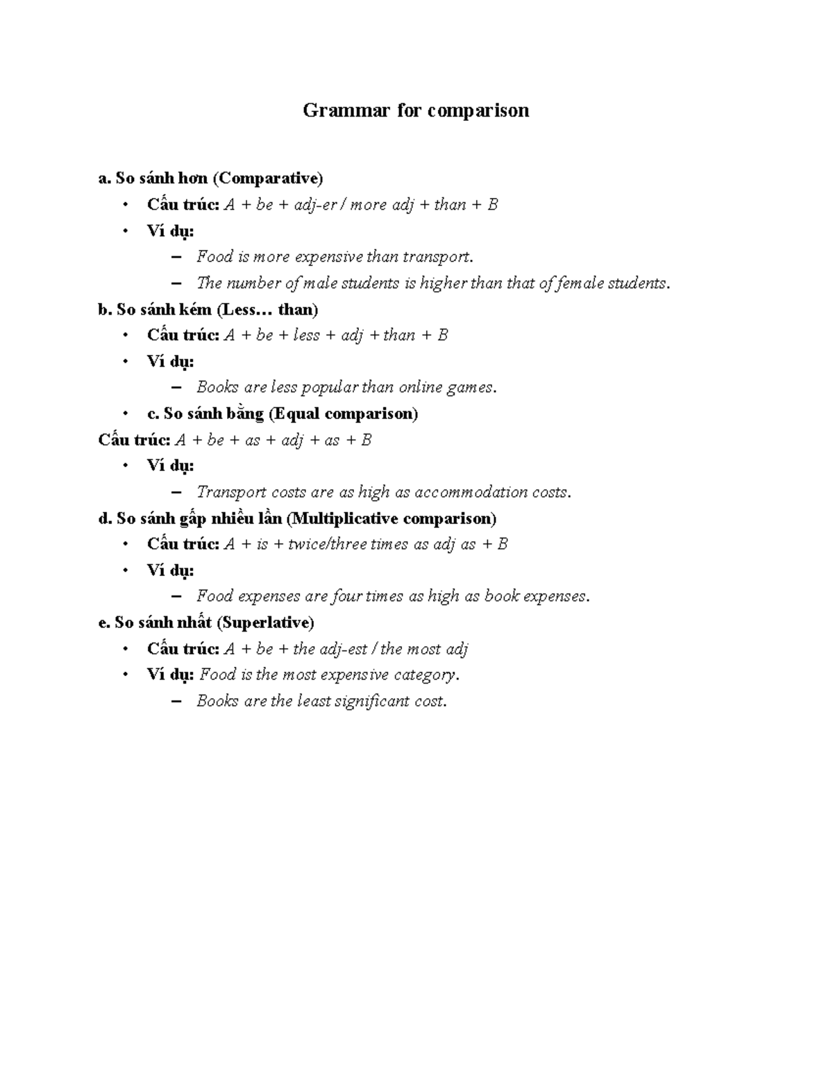 Grammar for Comparison: Structures and Examples - Studocu
