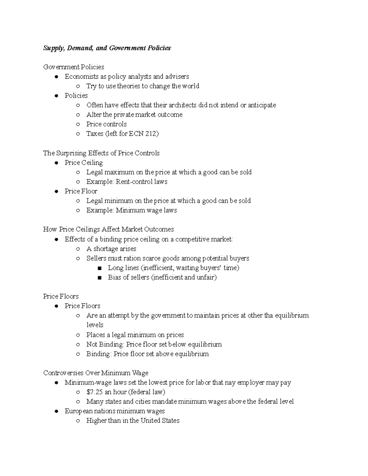 ECN211: Price Controls and the Minimum Wage Debate Explained - Studocu