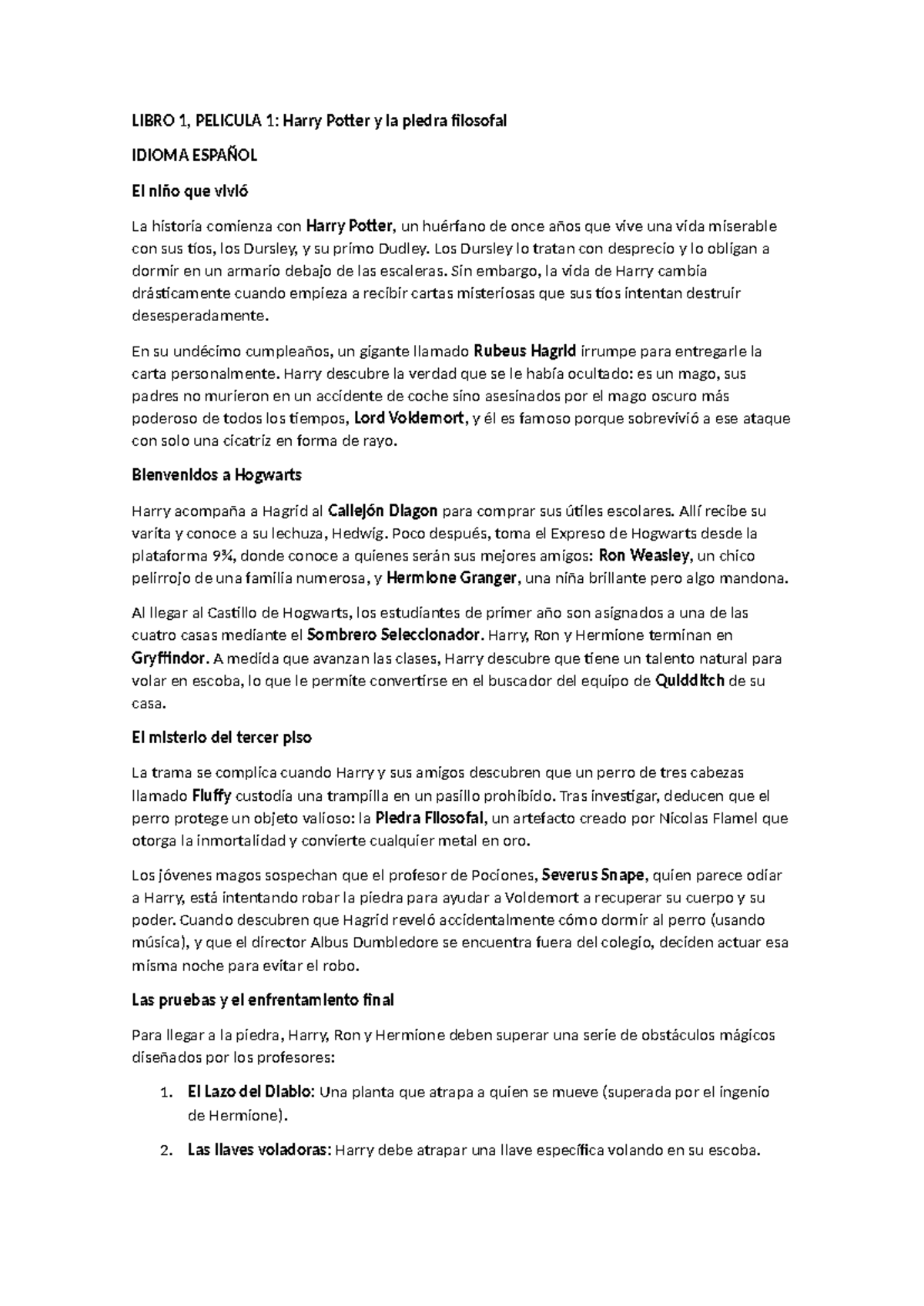 LIBRO 1: Análisis de "Harry Potter y la piedra filosofal" - Studocu