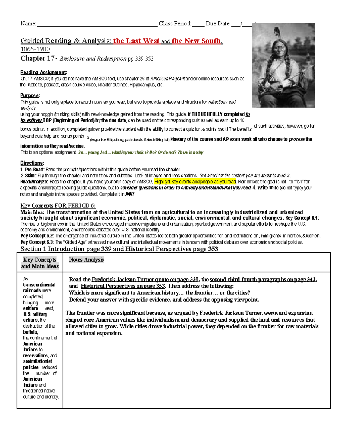 APUSH Guided Reading Analysis: The Last West & New South, Ch. 17 - Studocu