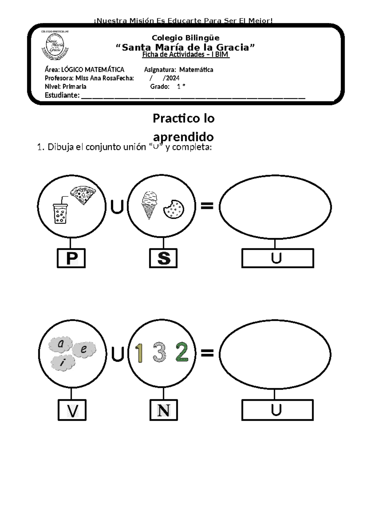 Ficha de actividades union de conjuntos 1 - Matemática I - 1. Dibuja el ...