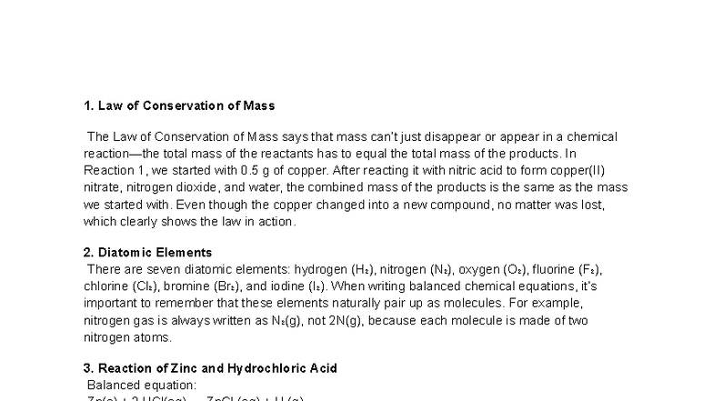 Chemistry Concepts: Conservation of Mass & Reactions - Studocu