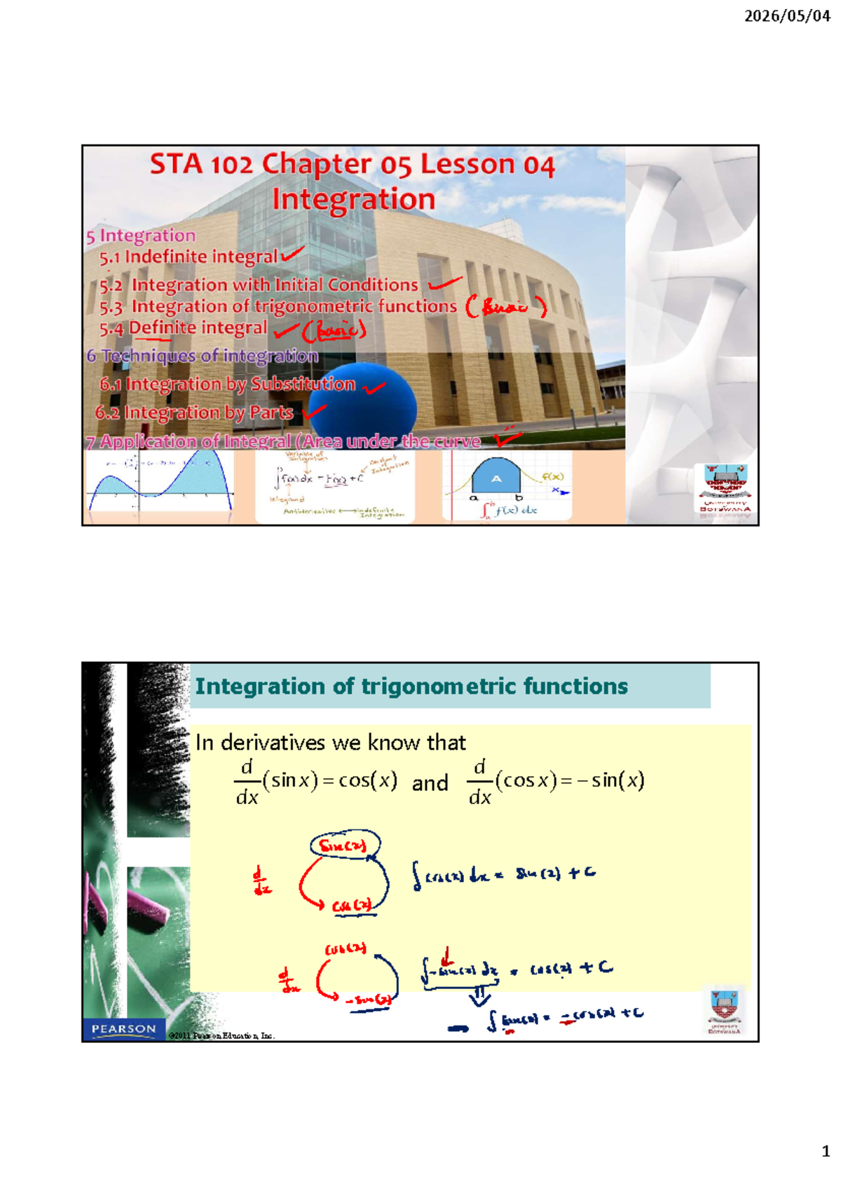 STA 102 LEC 01: Integration of Trigonometric Functions and Techniques ...