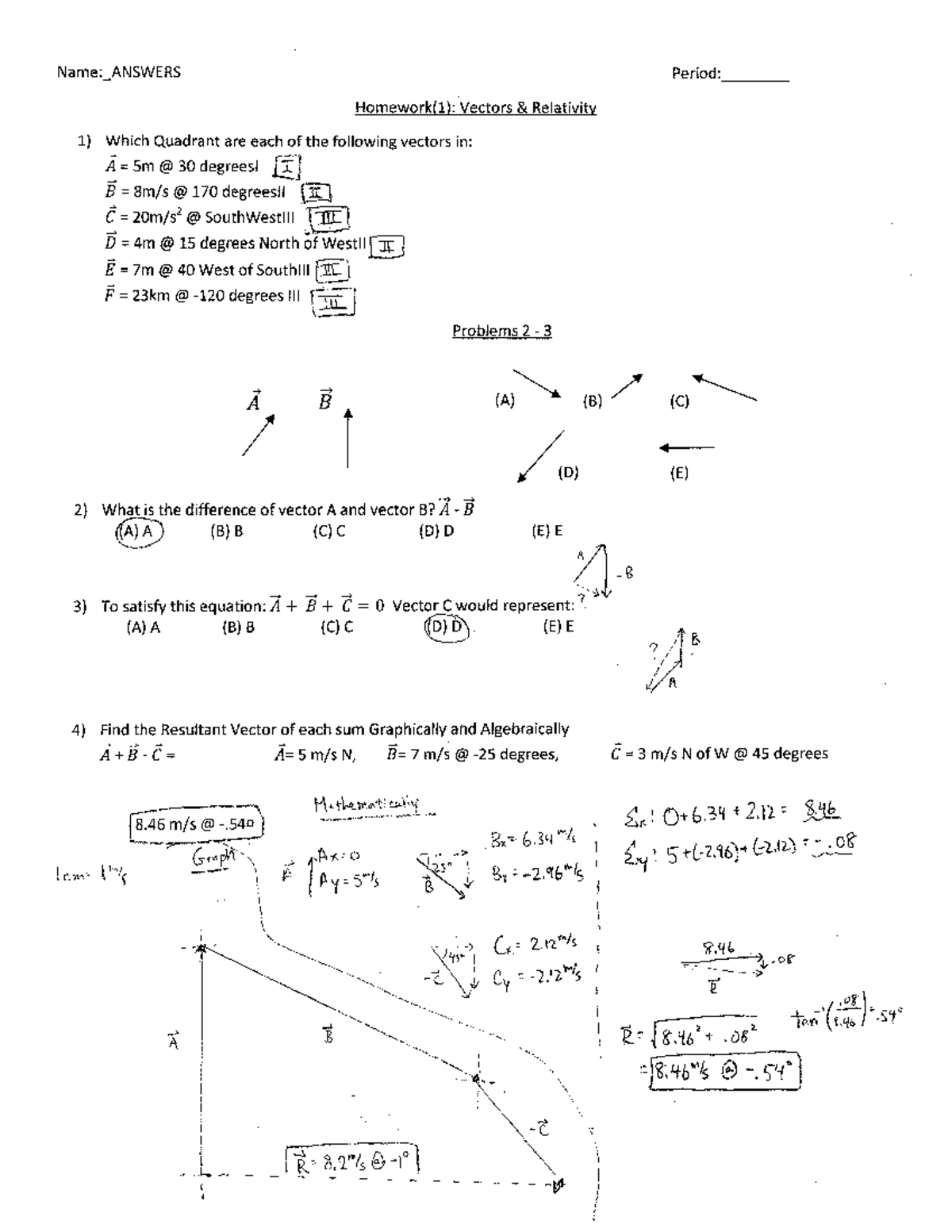 Vectors HW(1) Solutions - Understanding Vector Relationships - Studocu
