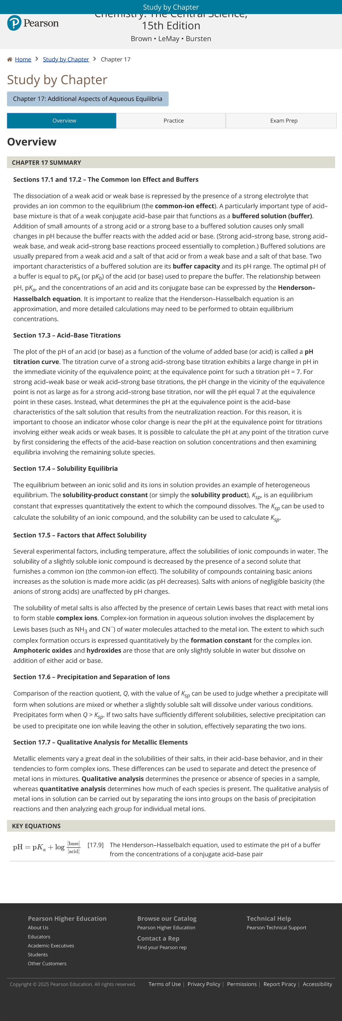 Chapter 17: Key Concepts in Aqueous Equilibria and Solubility - Pearson Higher Education About ...