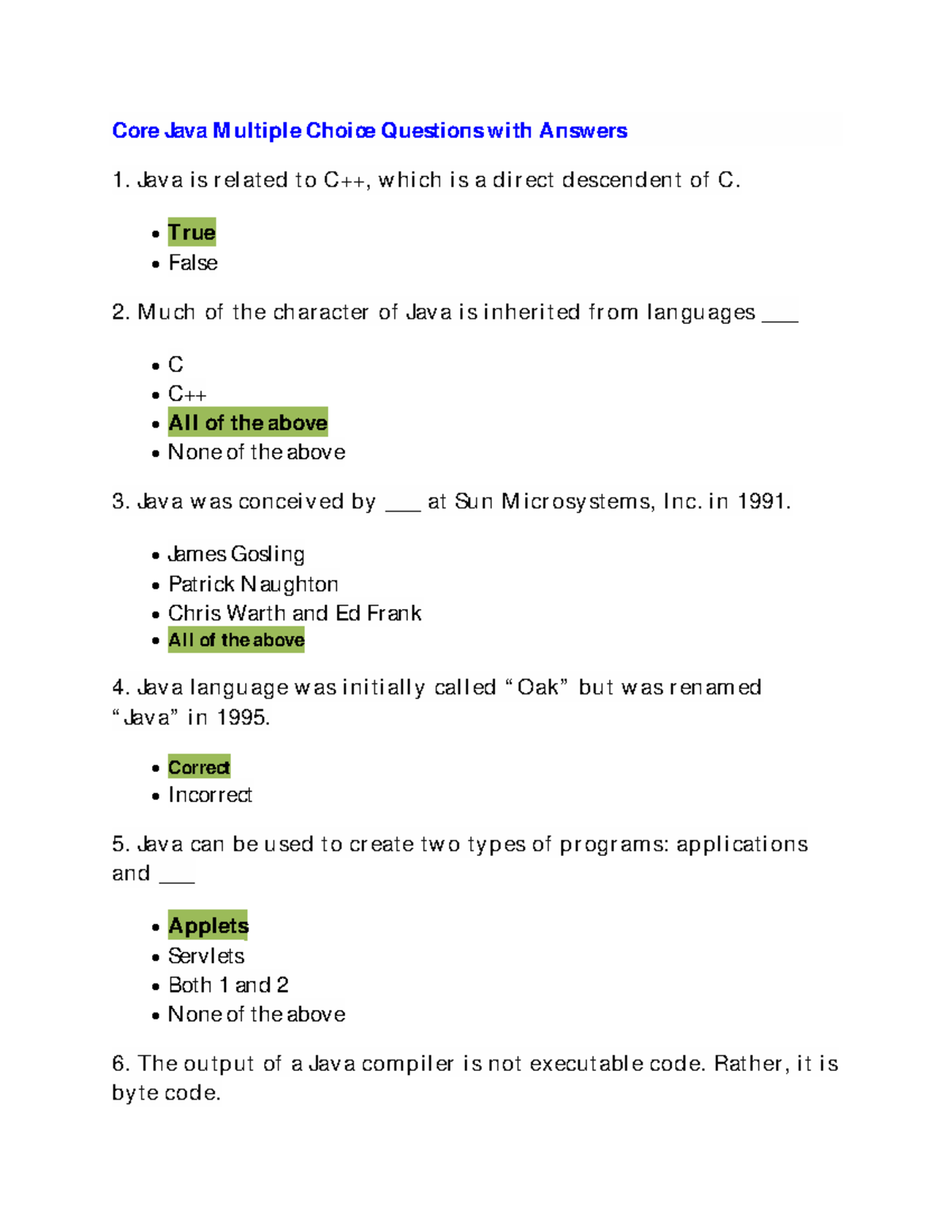 Core-Java-Quiz - Top 20 core Java quiz questions and answers - Core ...