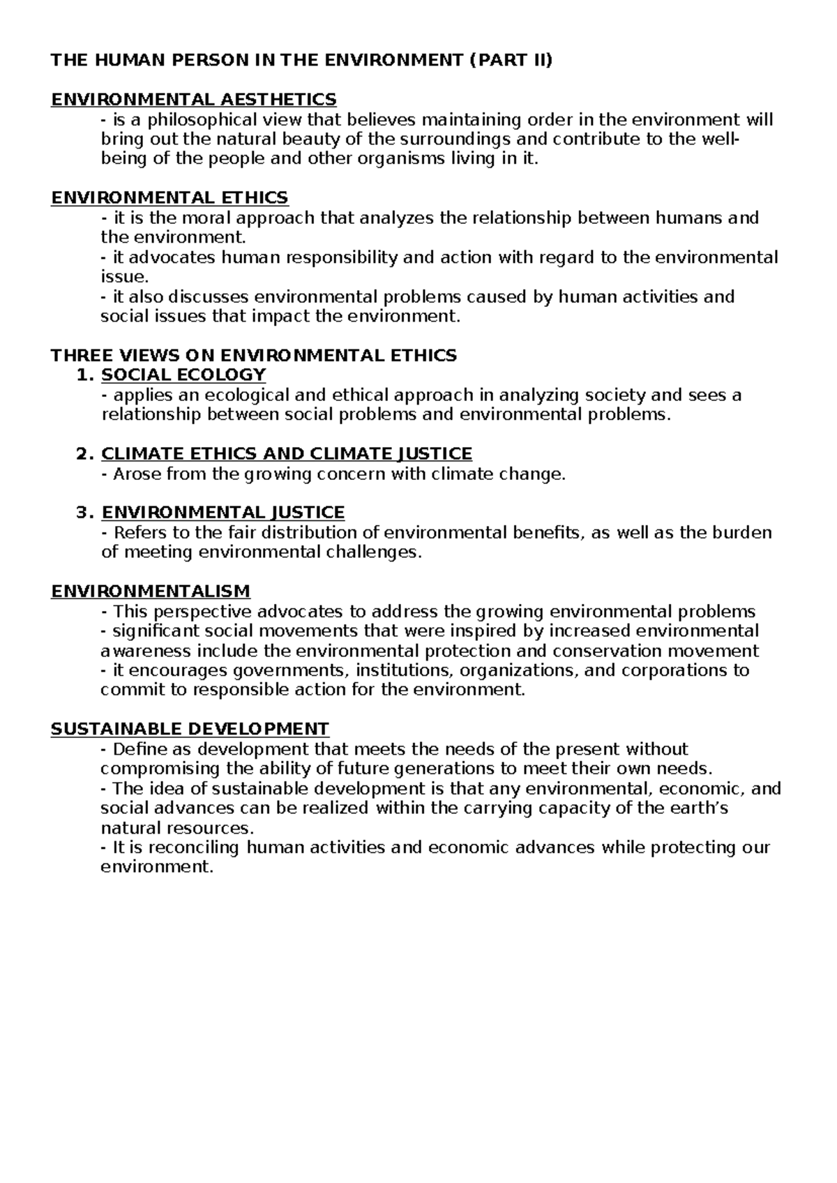 THE HUMAN PERSON IN THE ENVIRONMENT: PART II - AESTHETICS & ETHICS ...