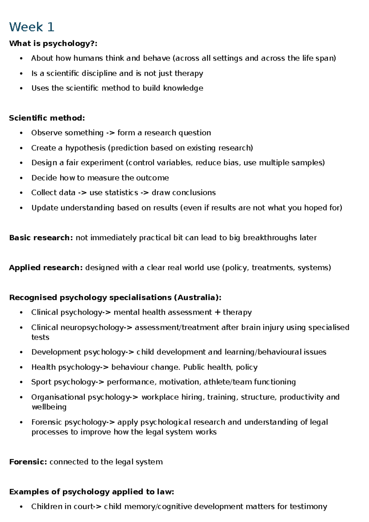 PSY101 Week 1: Introduction to Psychology and Forensic Applications ...
