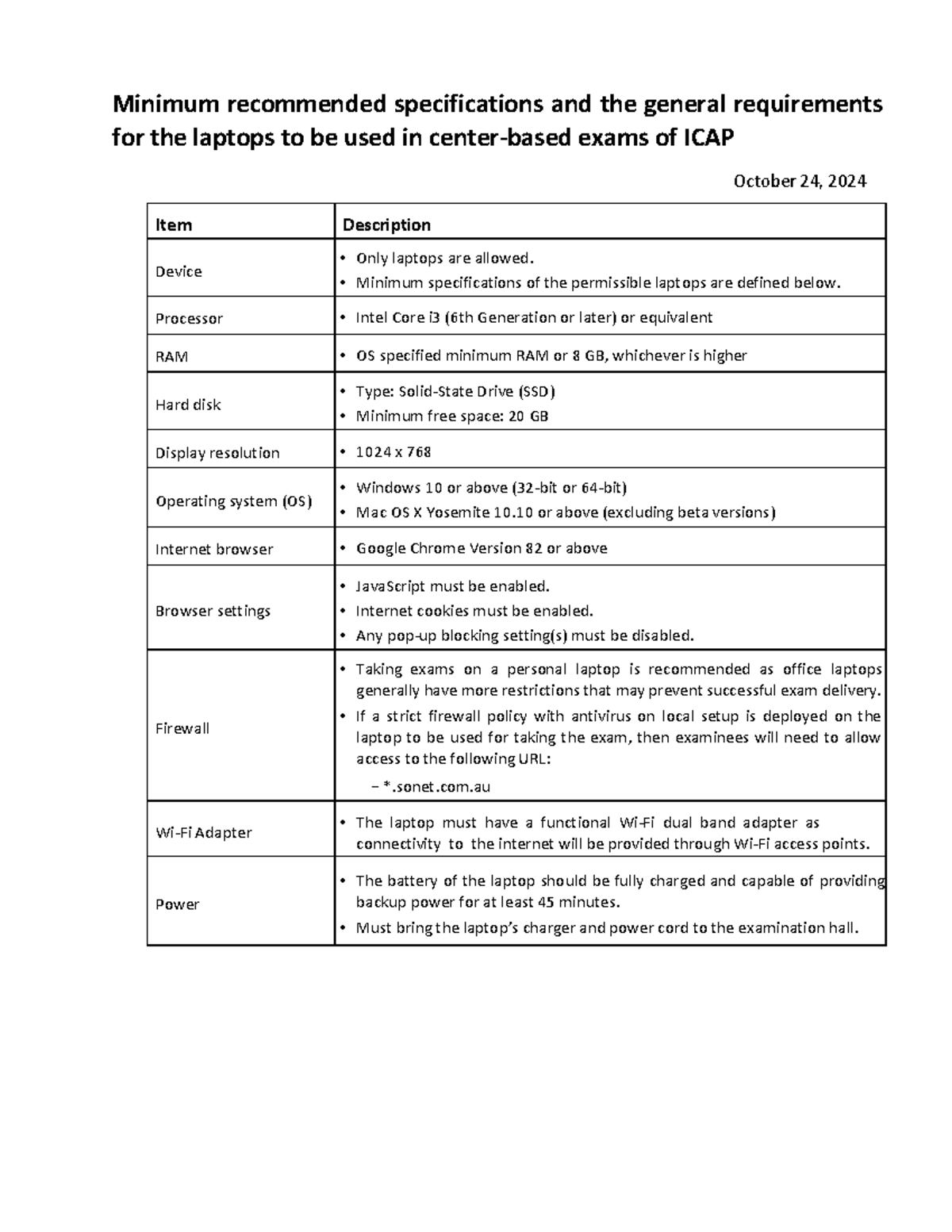 ICAP Exam Laptop Specifications - October 24, 2024 - Studocu