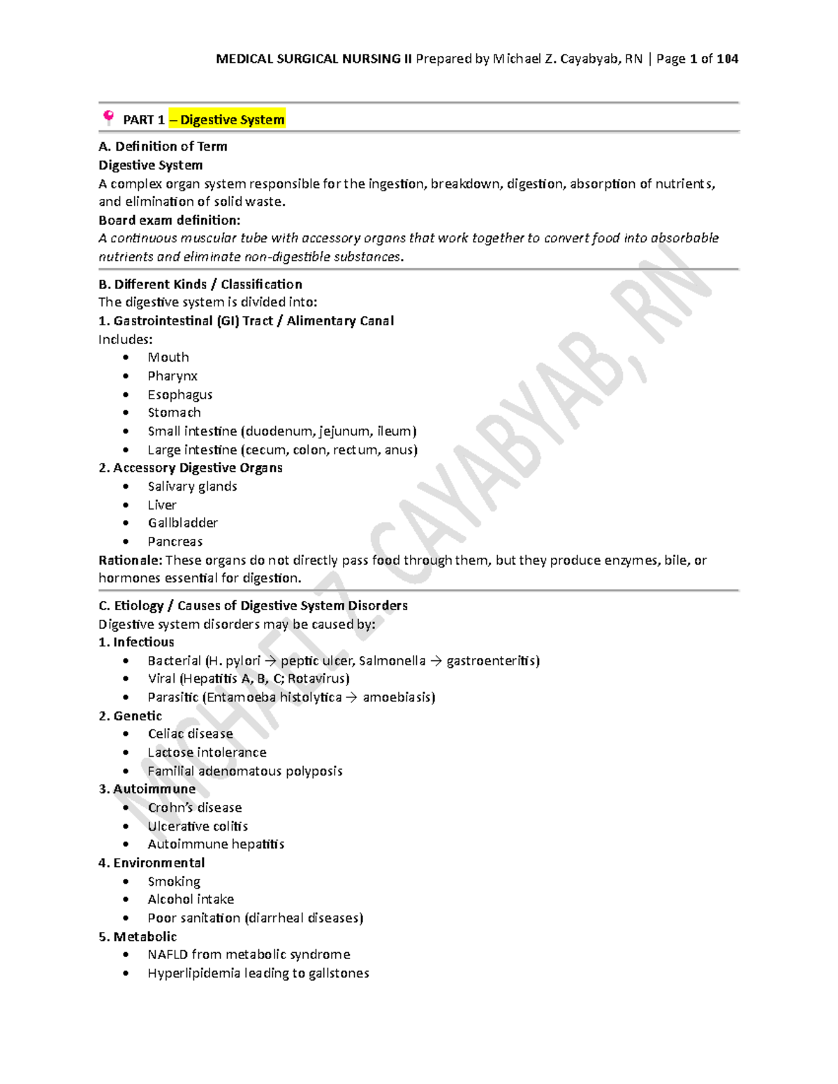 MS 2 LEC T1: Digestive System Overview and Nursing Interventions - Studocu