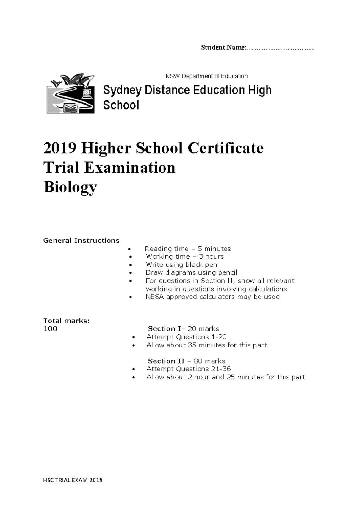 HSC Trial Examination 2019 - marking guidelines - HSC TRIAL EXAM 2019 ...