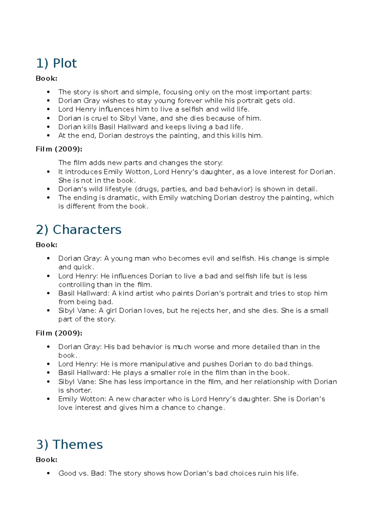 Dorian Gray: Libro vs. Film Analysis (2009) - Studocu